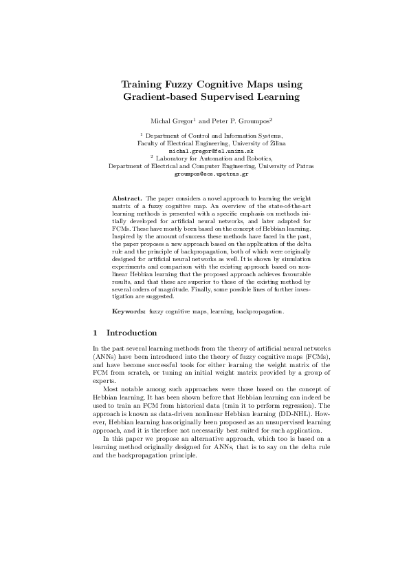 (PDF) Training Fuzzy Cognitive Maps using Gradient-based Supervised Learning