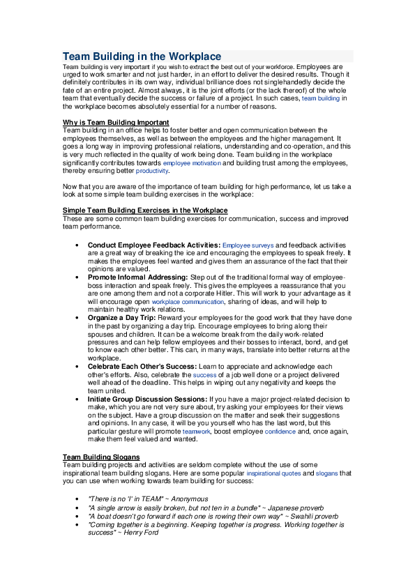 (PDF) Team Building in the Workplace