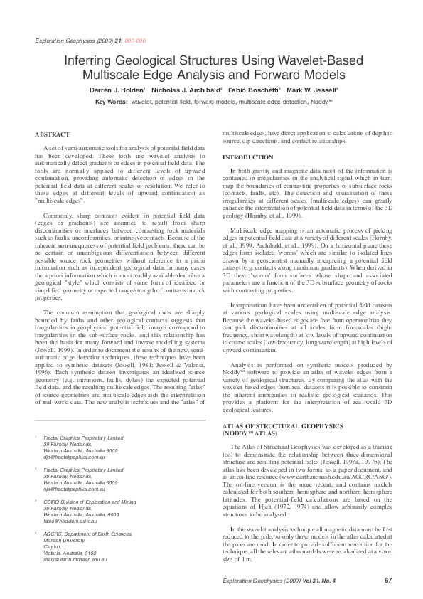 Pdf Inferring Geological Structures Using Wavelet Based Multiscale Edge Analysis And Forward
