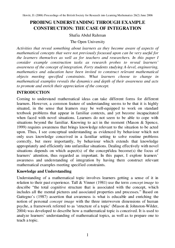(PDF) Probing understanding through example construction: The case of ...