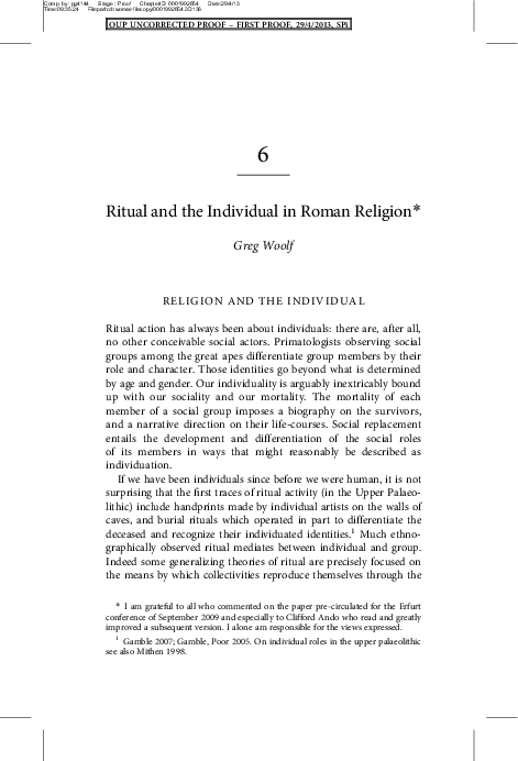 Ritual and the Individual in Roman Religion