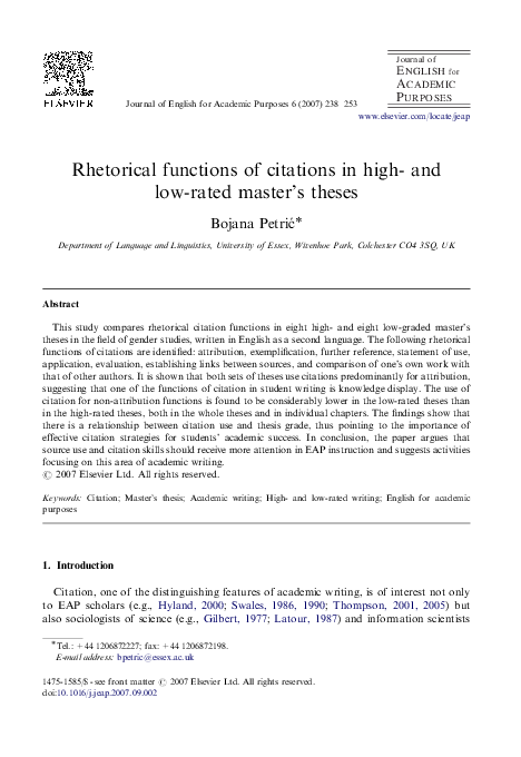 (PDF) Petrić, B. (2007). Rhetorical functions of citations in high- and ...