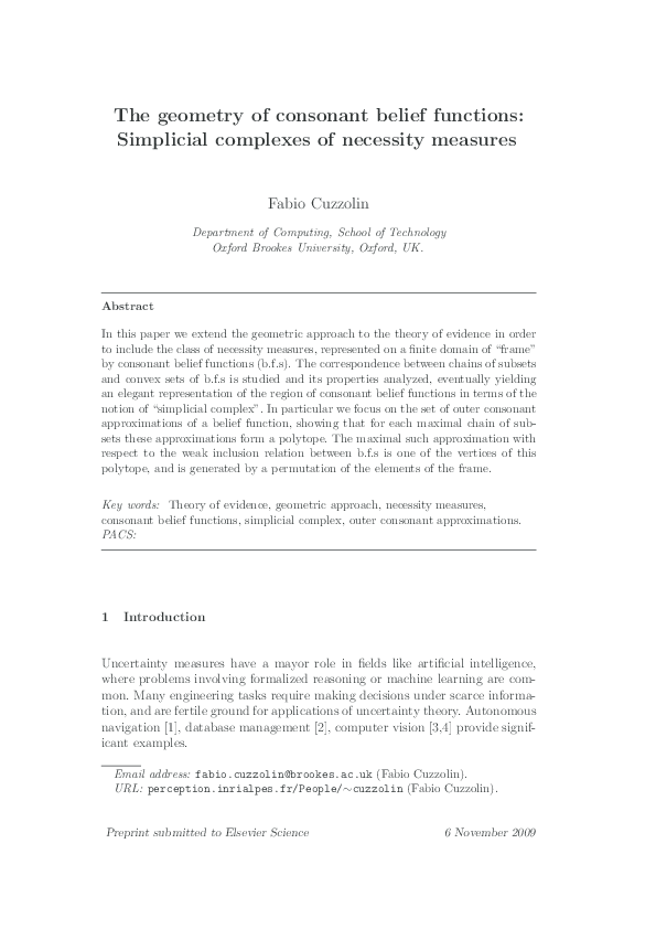 (PDF) The geometry of consonant belief functions: Simplicial complexes ...