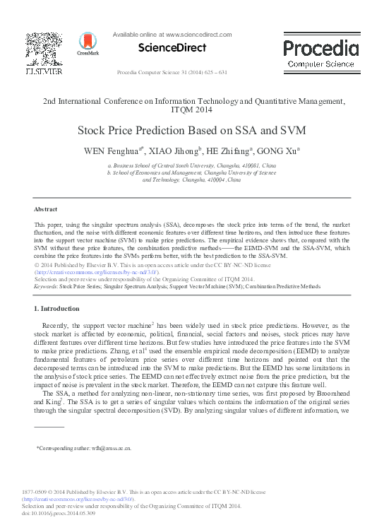 (PDF) Stock Price Prediction Based on SSA and SVM