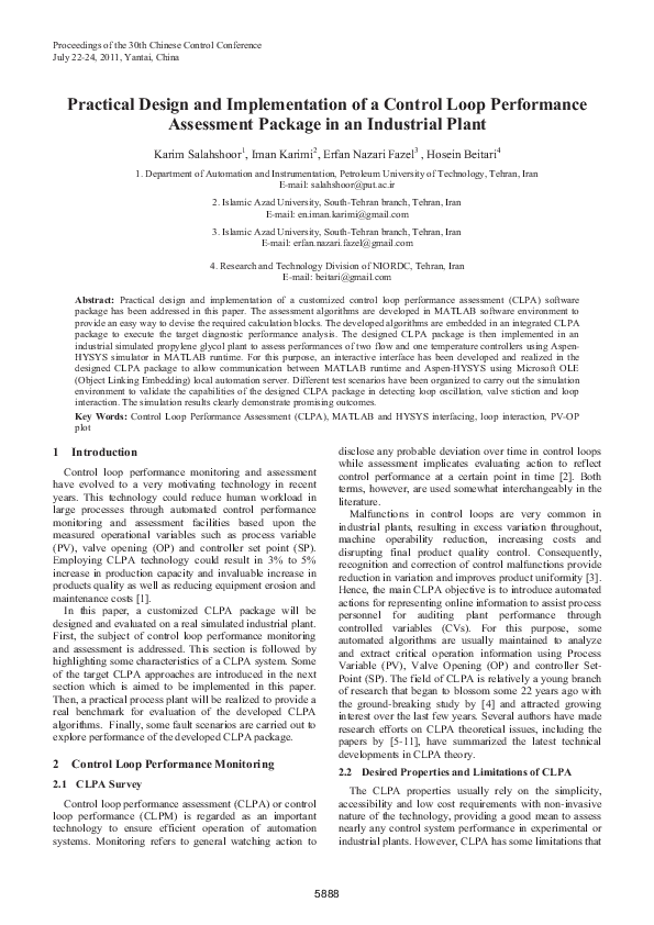 (PDF) Practical design and implementation of a control loop performance assessment package in an ...