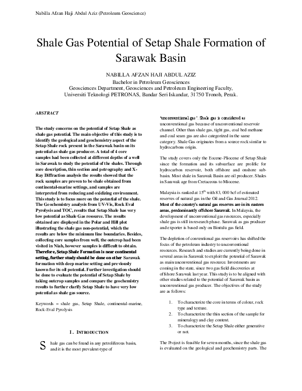 (PDF) Shale Gas Potential in Setap Shale Sarawak