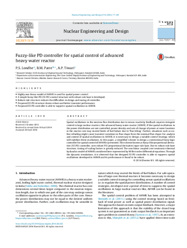 (PDF) Fuzzy-like PD controller for spatial control of advanced heavy water reactor