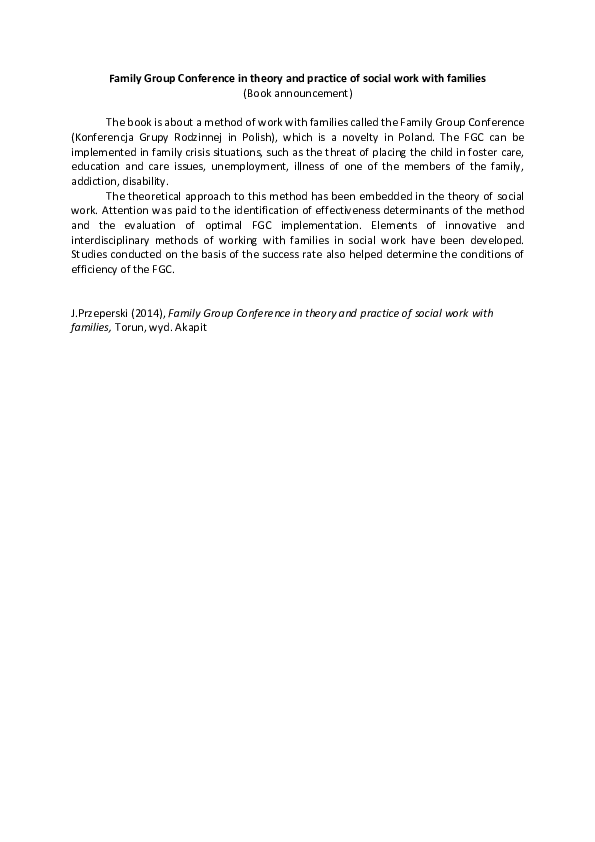 (PDF) Family Group Conference in theory and practice of social work ...