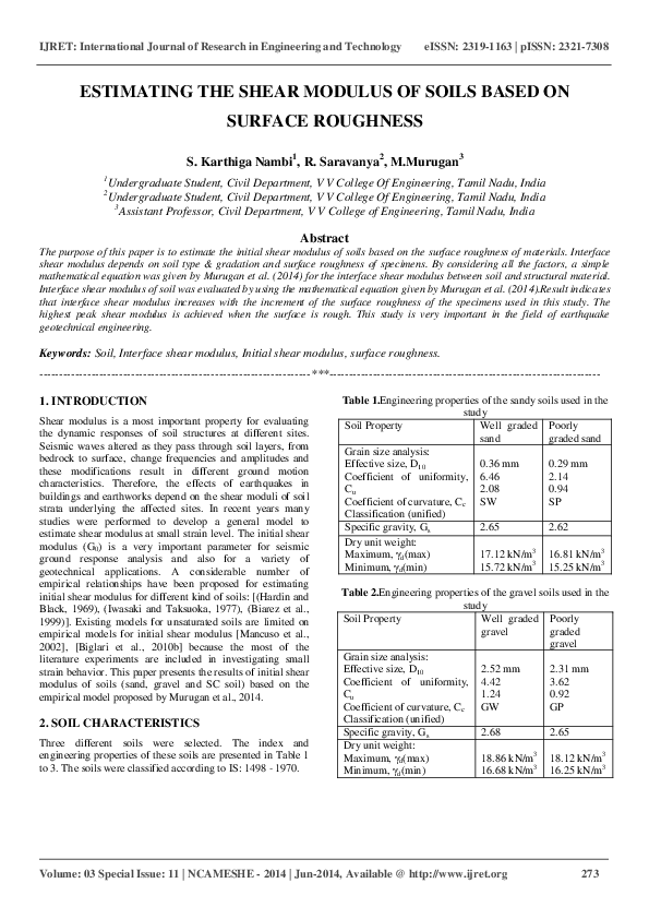 (PDF) ESTIMATING THE SHEAR MODULUS OF SOILS BASED ON SURFACE ROUGHNESS