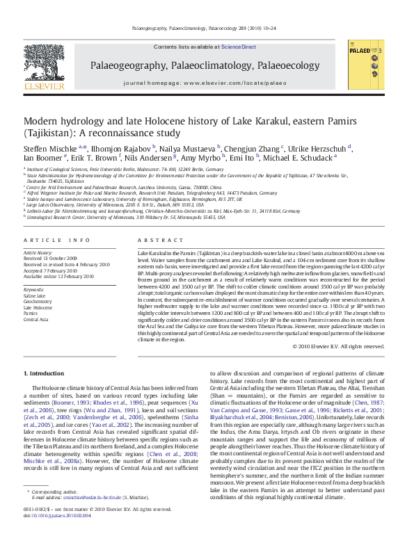 (PDF) Modern hydrology and late Holocene history of Lake Karakul ...