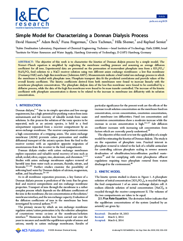 (PDF) Simple Model for Characterizing a Donnan Dialysis Process