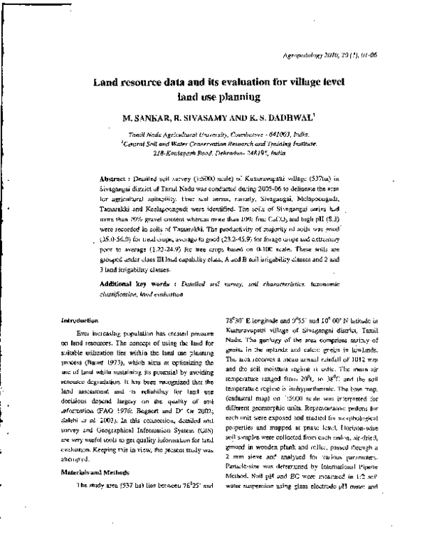 (PDF) Land resource data and its evaluation for village level land use ...