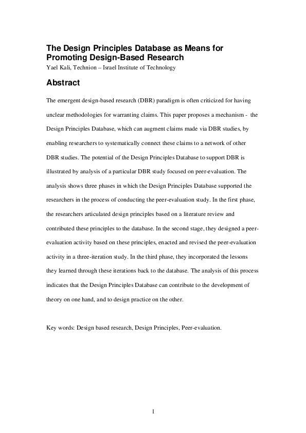 Pdf The Design Principles Database As Means For Promoting Design Based Research