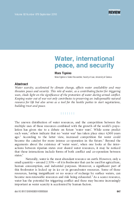 (PDF) Water, International Peace, and Security