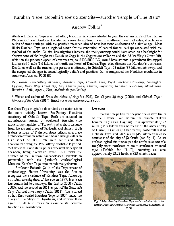 (PDF) Karahan Tepe: Göbekli Tepe's Sister Site - Another Temple of the ...