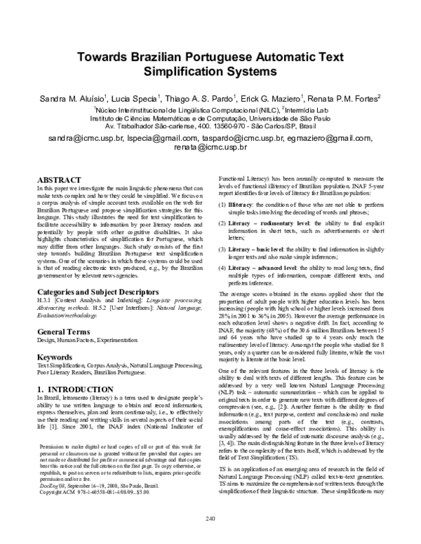 (PDF) Towards Brazilian Portuguese automatic text simplification systems (PDF) Towards Brazilian Portuguese automatic text simplification systems