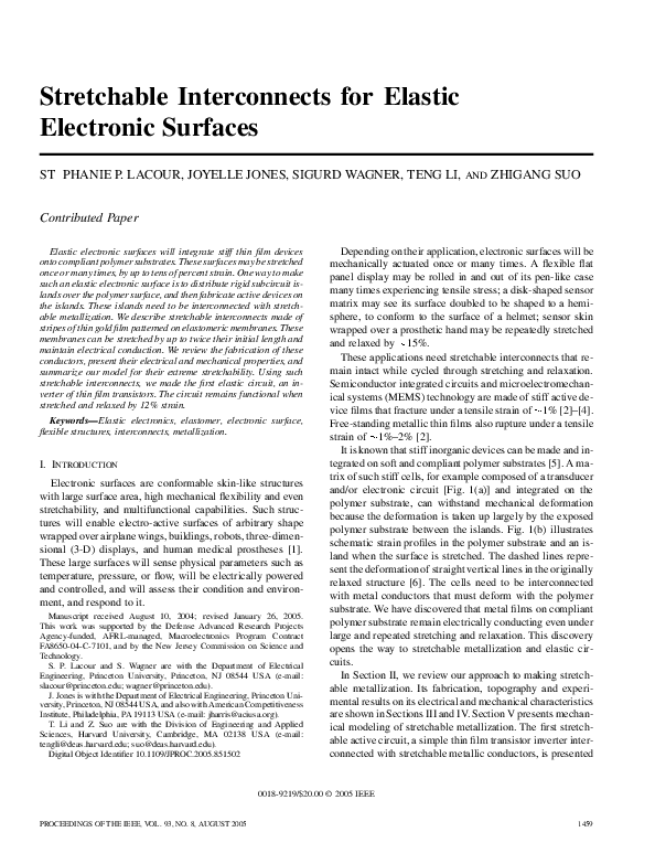 Pdf Stretchable Interconnects For Elastic Electronic Surfaces
