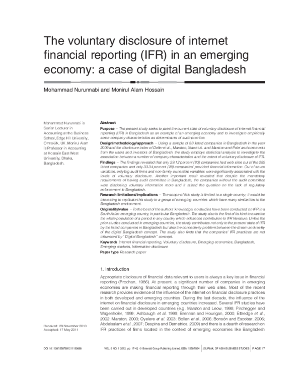 (PDF) The voluntary disclosure of internet financial reporting (IFR) in ...