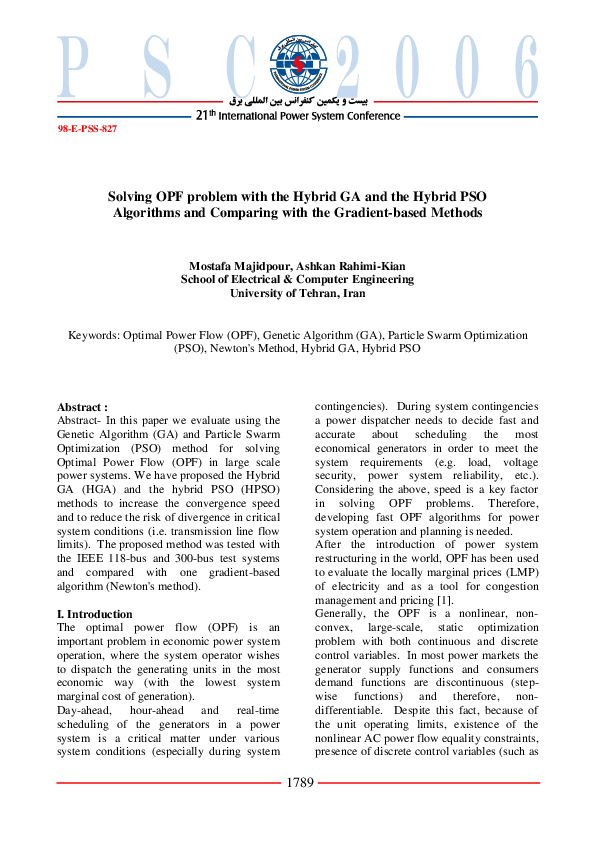 (PDF) Solving OPF problem with the Hybrid GA and the Hybrid PSO Algorithms and Comparing with ...