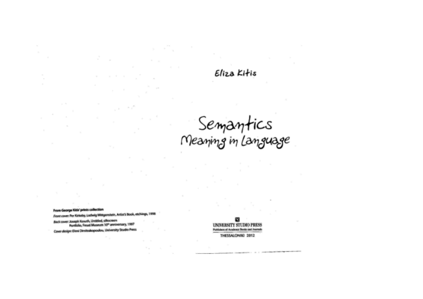 (PDF) Coursebook: Semantics. Meaning in Language