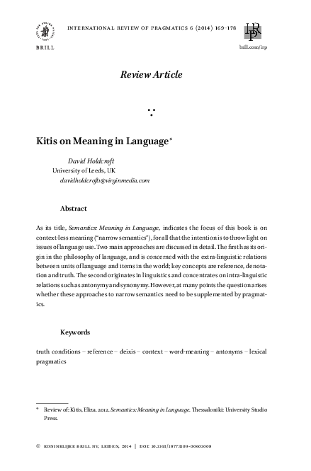 (PDF) Coursebook: Semantics. Meaning in Language | Eliza Kitis ...