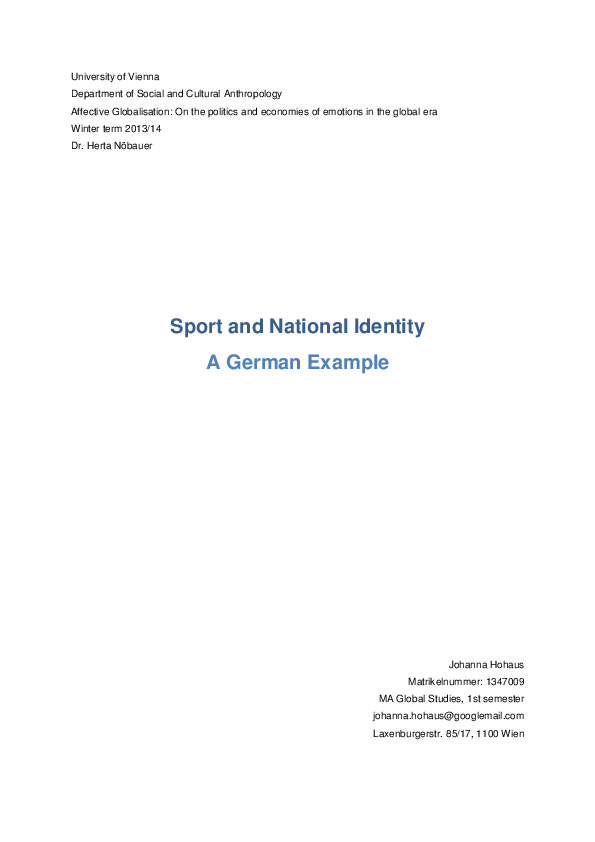 (PDF) Sport and National Identity - A German Example