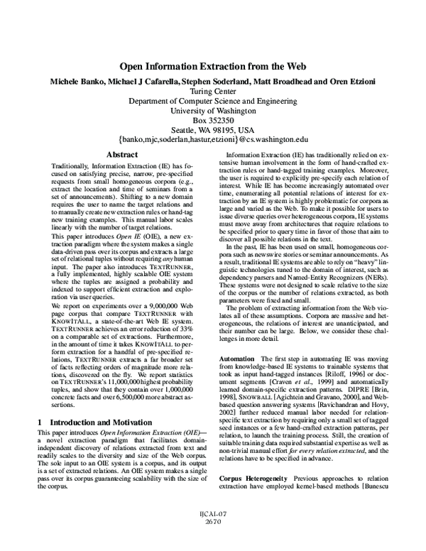 (PDF) Open Information Extraction from the Web