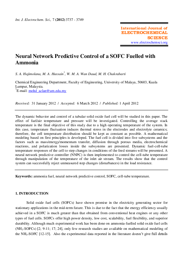 (PDF) Neural Network Predictive Control of a SOFC Fuelled with Ammonia
