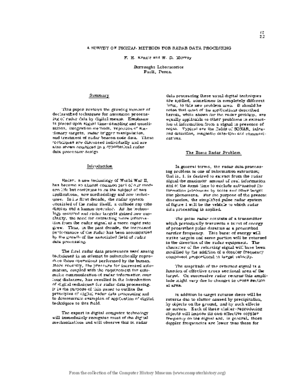(PDF) A SURVEY OF DIGITAL METHODS FOR RADAR DATA PROCESSING