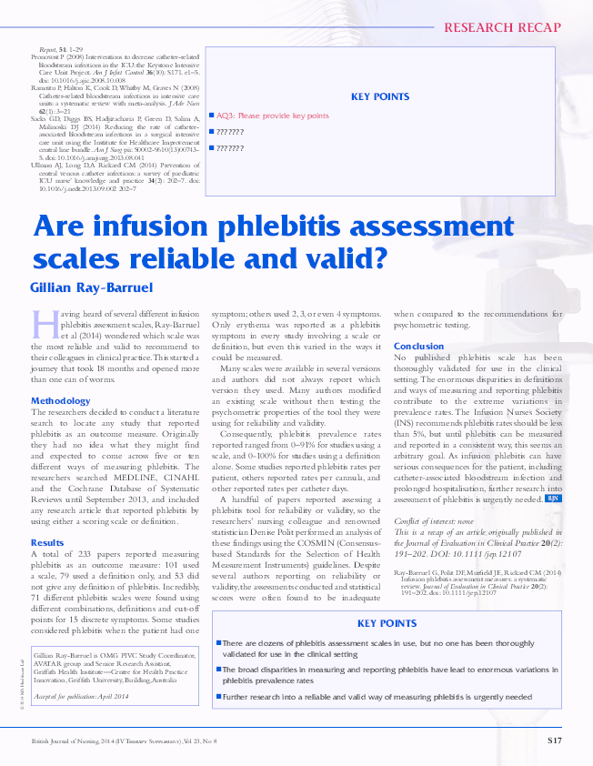 (PDF) Are infusion phlebitis assessment scales reliable and valid?