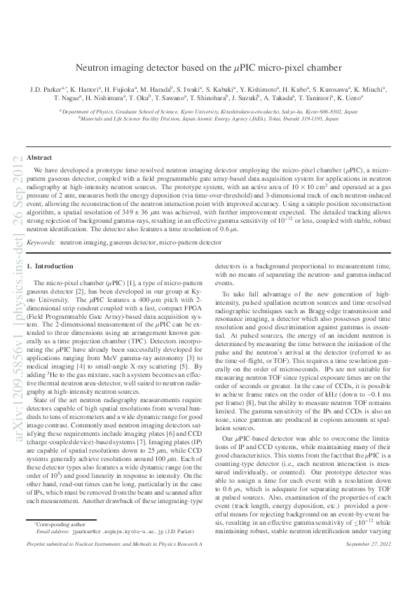 (PDF) Neutron imaging detector based on the muPIC micro-pixel chamber