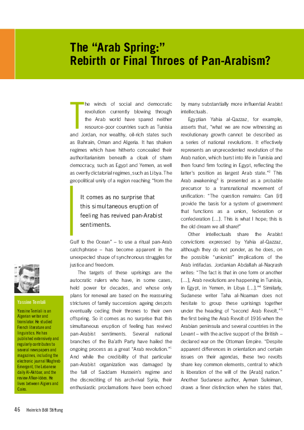 (PDF) « “The Arab Spring”: Rebirth or Final Throes of Pan-Arabism?