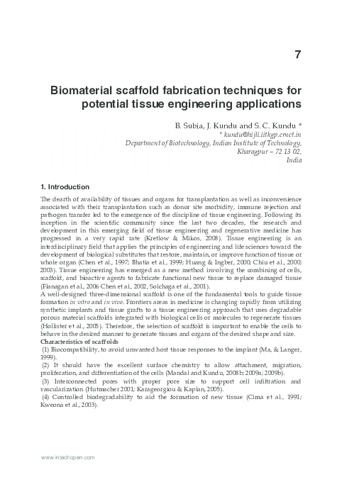 (PDF) Biomaterial Scaffold Fabrication Techniques for Potential Tissue Engineering Applications