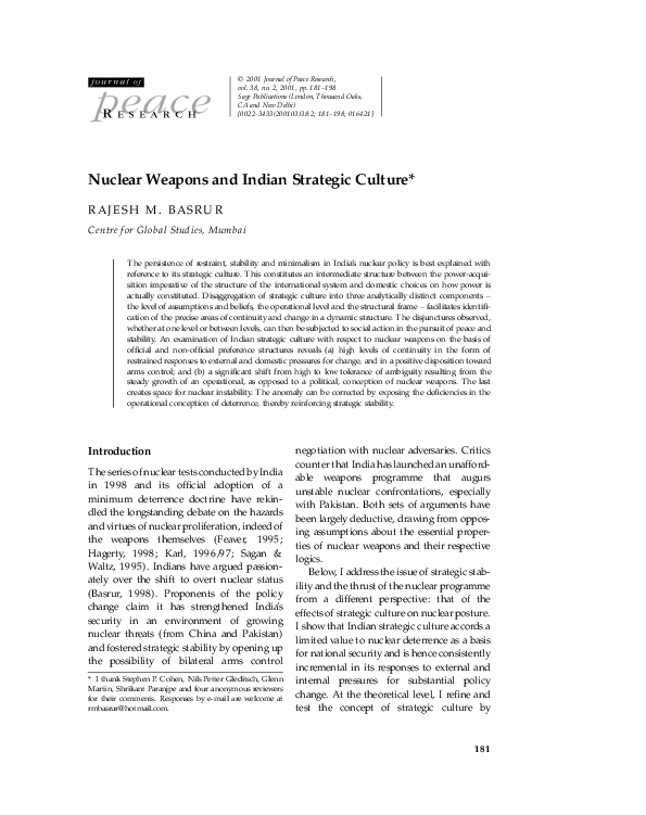 (PDF) India - Nuclear Weapons & Strategic Culture, 2001