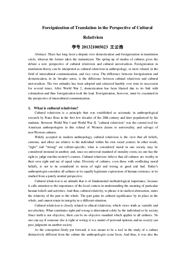 (DOC) Foreignization of translation in the perspective of intercultural ...