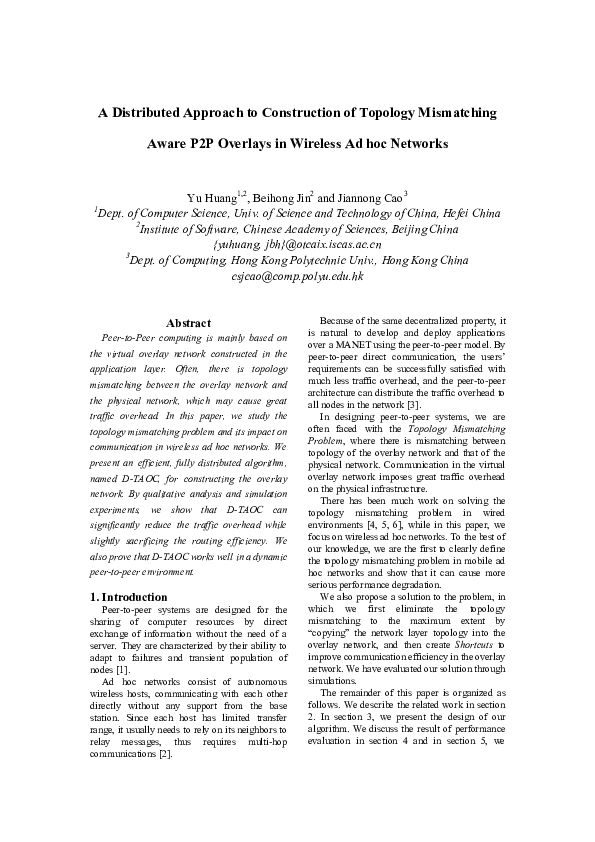 (PDF) A Distributed Approach to Construction of Topology Mismatching Aware P2P Overlays in ...