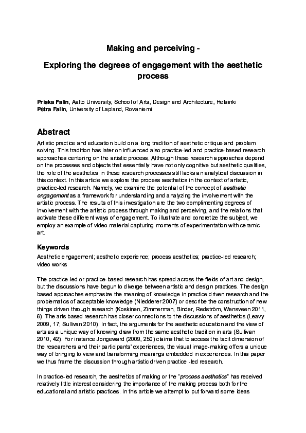 (PDF) Making and perceiving - Exploring the degrees of engagement with ...