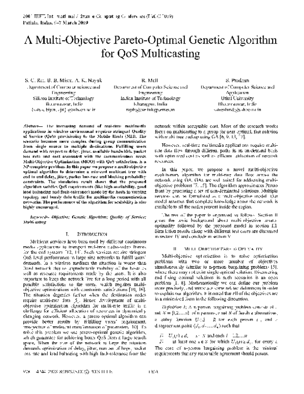 Pdf A Multi Objective Pareto Optimal Genetic Algorithm For Qos Multicasting