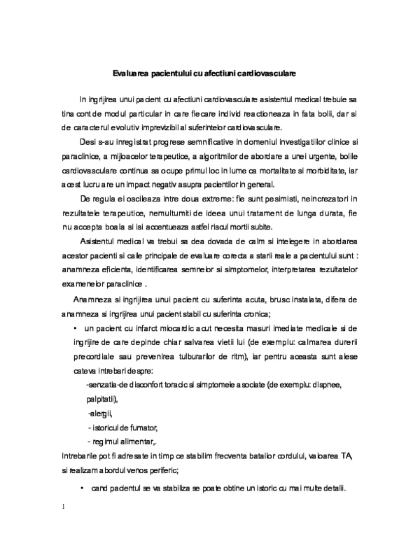 (DOC) Evaluarea pacientului cu afectiuni cardiovasculare