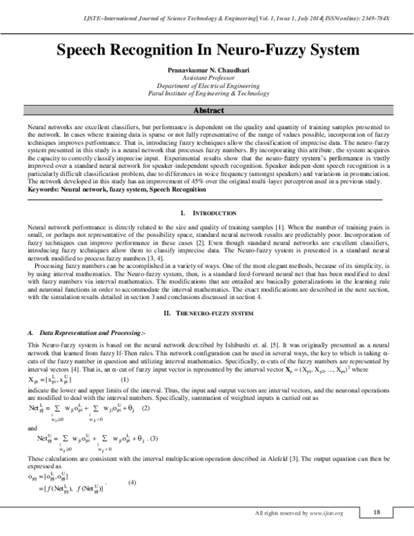 (PDF) SPEECH RECOGNITION IN NEURO-FUZZY SYSTEM