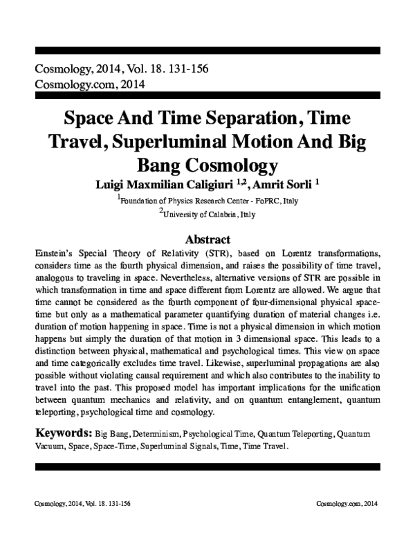 (PDF) Space And Time Separation, Time Travel, Superluminal Motion And ...
