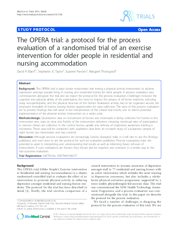 (PDF) The OPERA trial: a protocol for the process evaluation of a ...