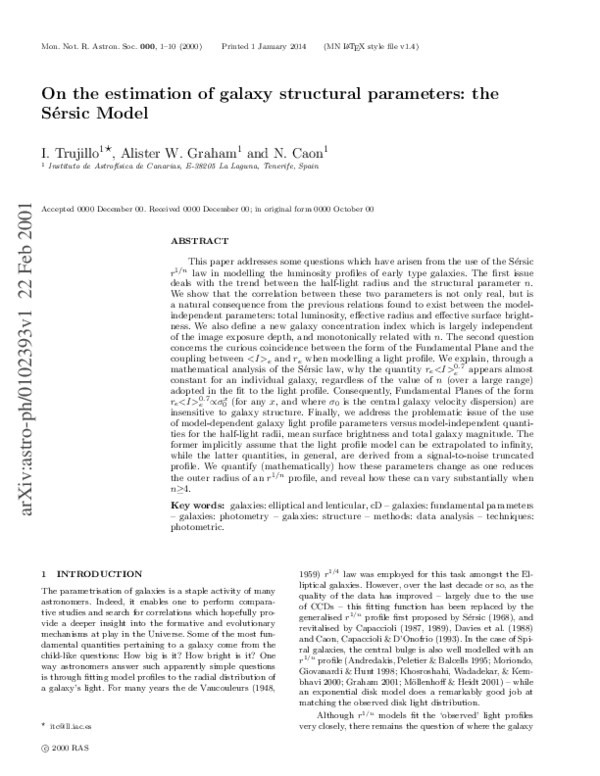 (PDF) On the estimation of galaxy structural parameters: the Sérsic model | Nicola Caon ...