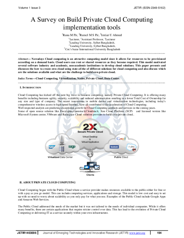 (PDF) A Survey on Build Private Cloud Computing Implementation Tools