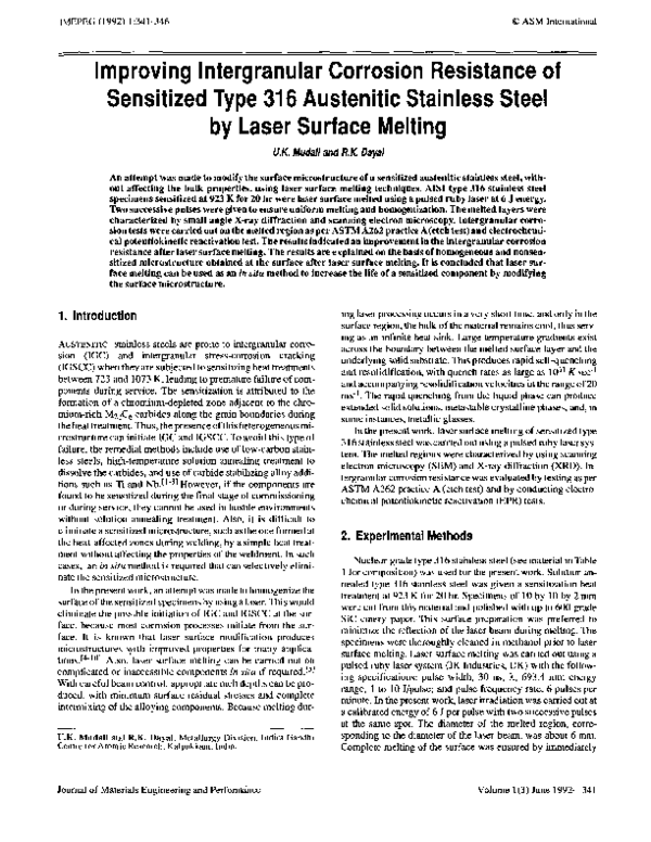 (PDF) Influence of Laser Ablation on Stainless Steel Corrosion Behaviour | Šárka Houdková ...