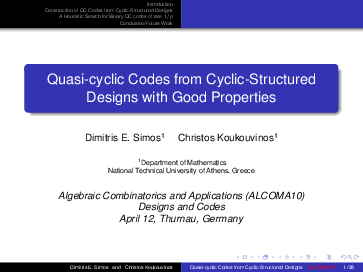 (PDF) Quasi-cyclic Codes from Cyclic-Structured Designs with Good ...