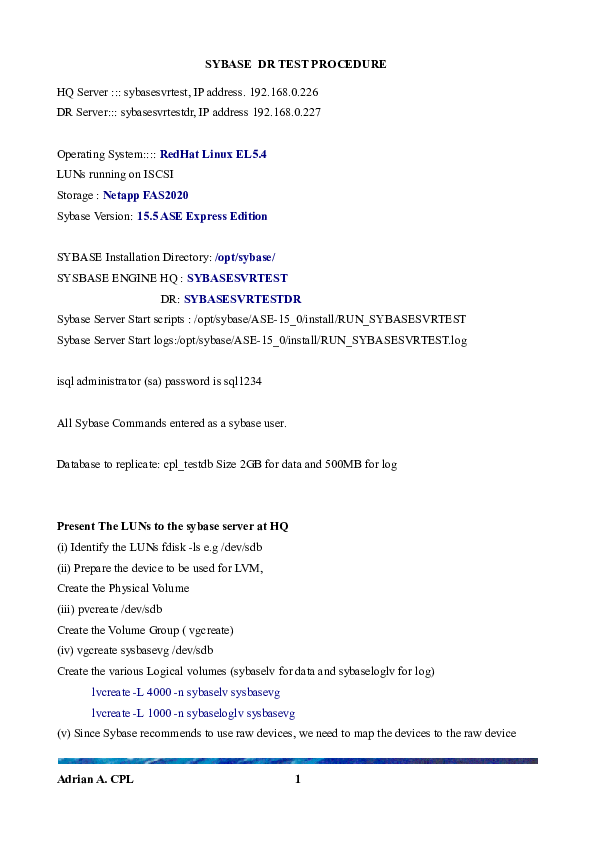 (PDF) SYBASE DR TEST PROCEDURE