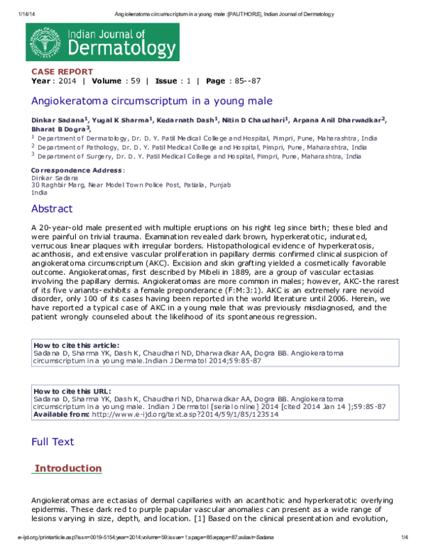 (PDF) Angiokeratoma circumscriptum in a young male