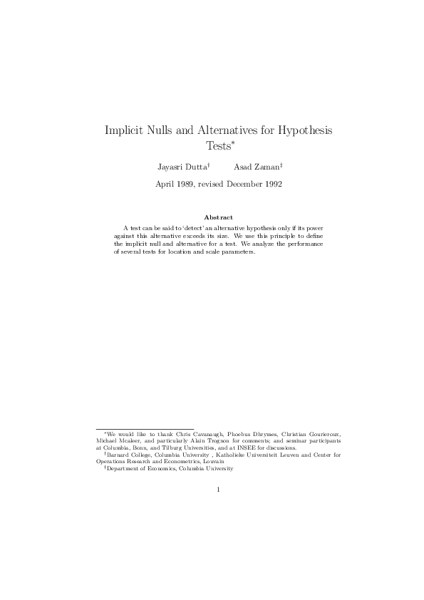 Pdf Implicit Nulls And Alternatives Of Hypothesis Tests