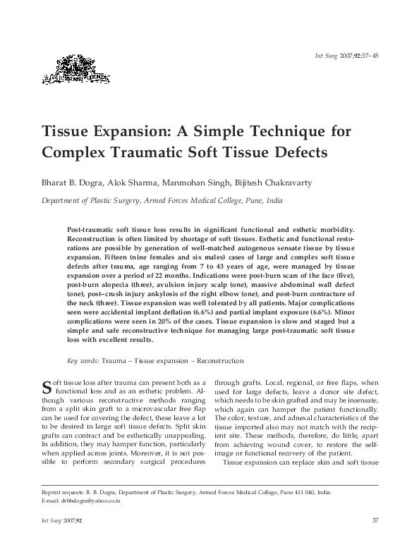 (PDF) Tissue Expansion: A Simple Technique for Complex Traumatic Soft ...